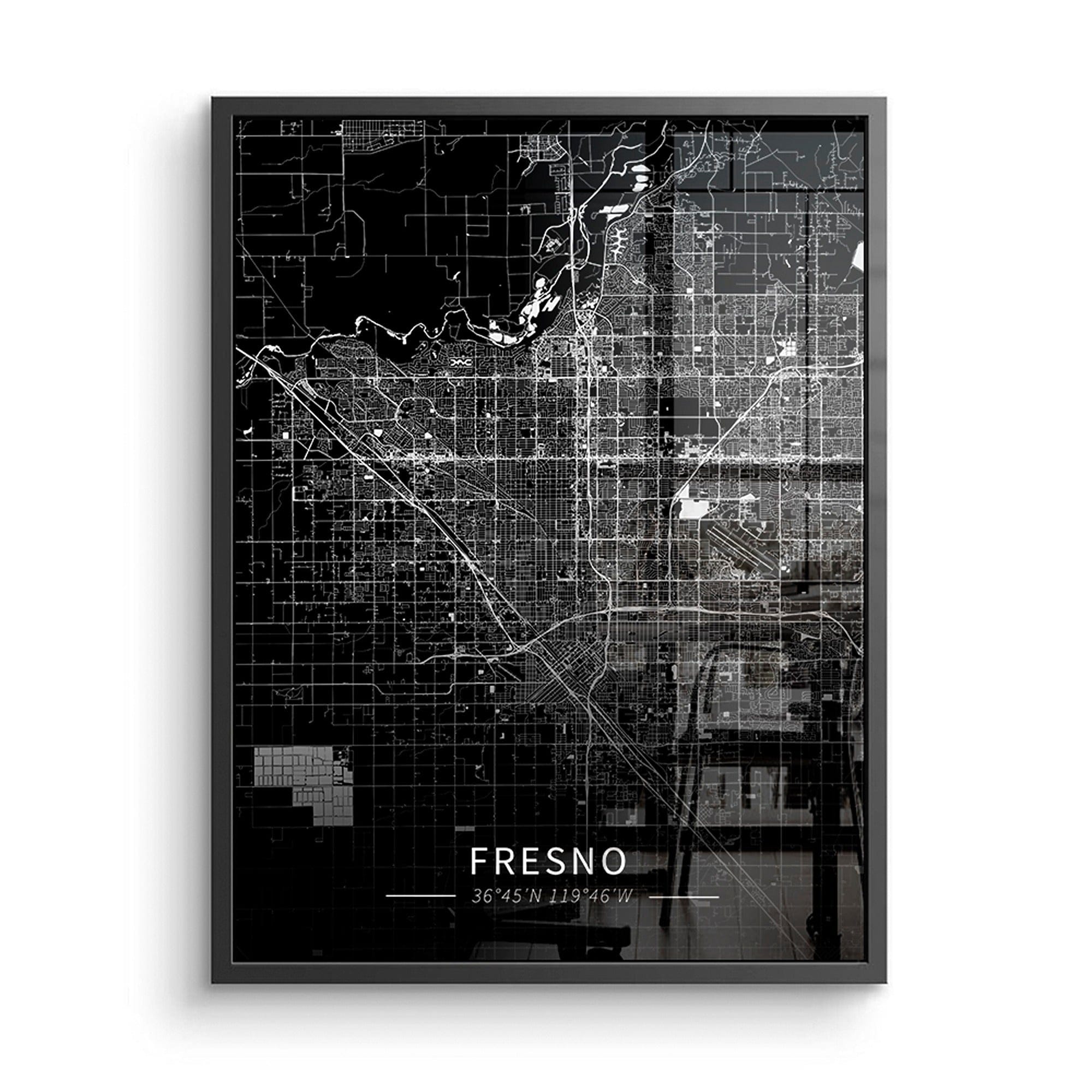 Fresno City Map Canvas Print, Framed Wall Art Poster