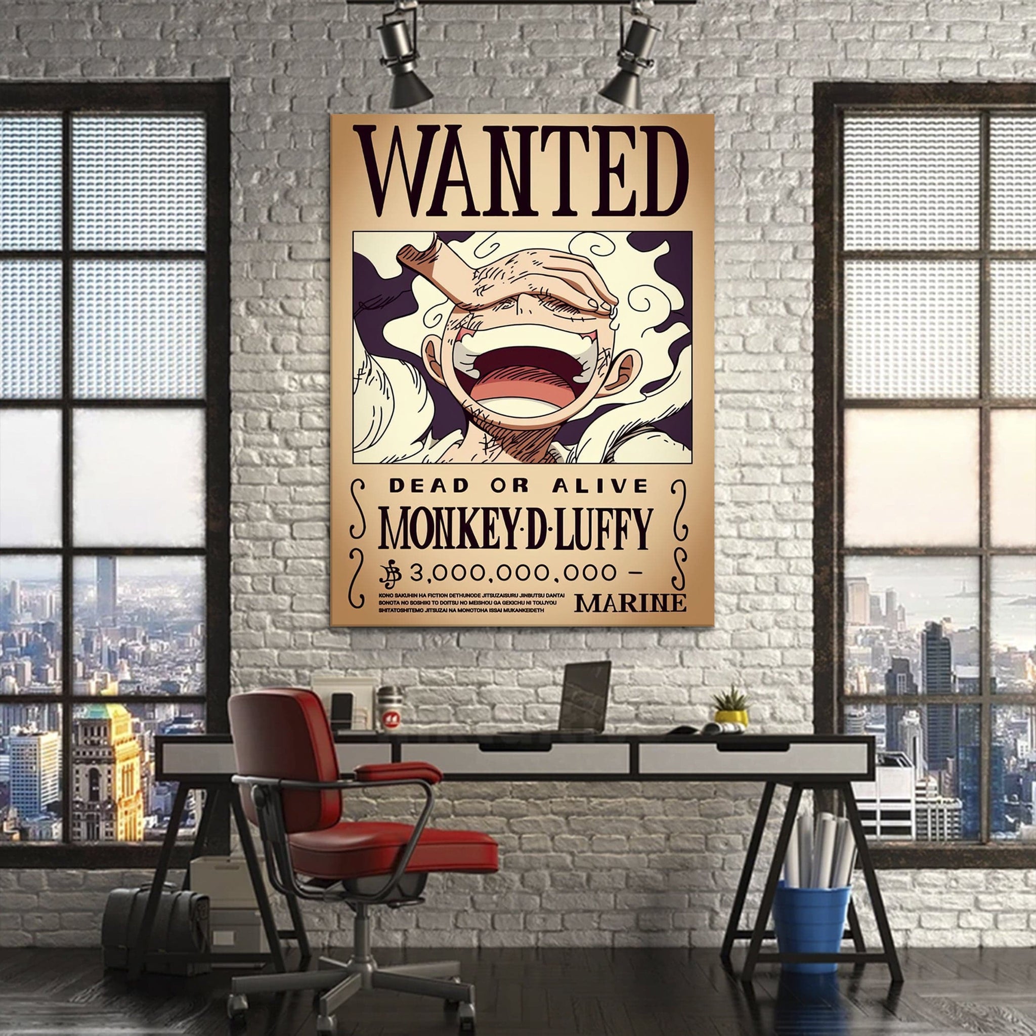 MONKEY D-LUFFY Canvas Print, One Piece Wanted Luffy Poster