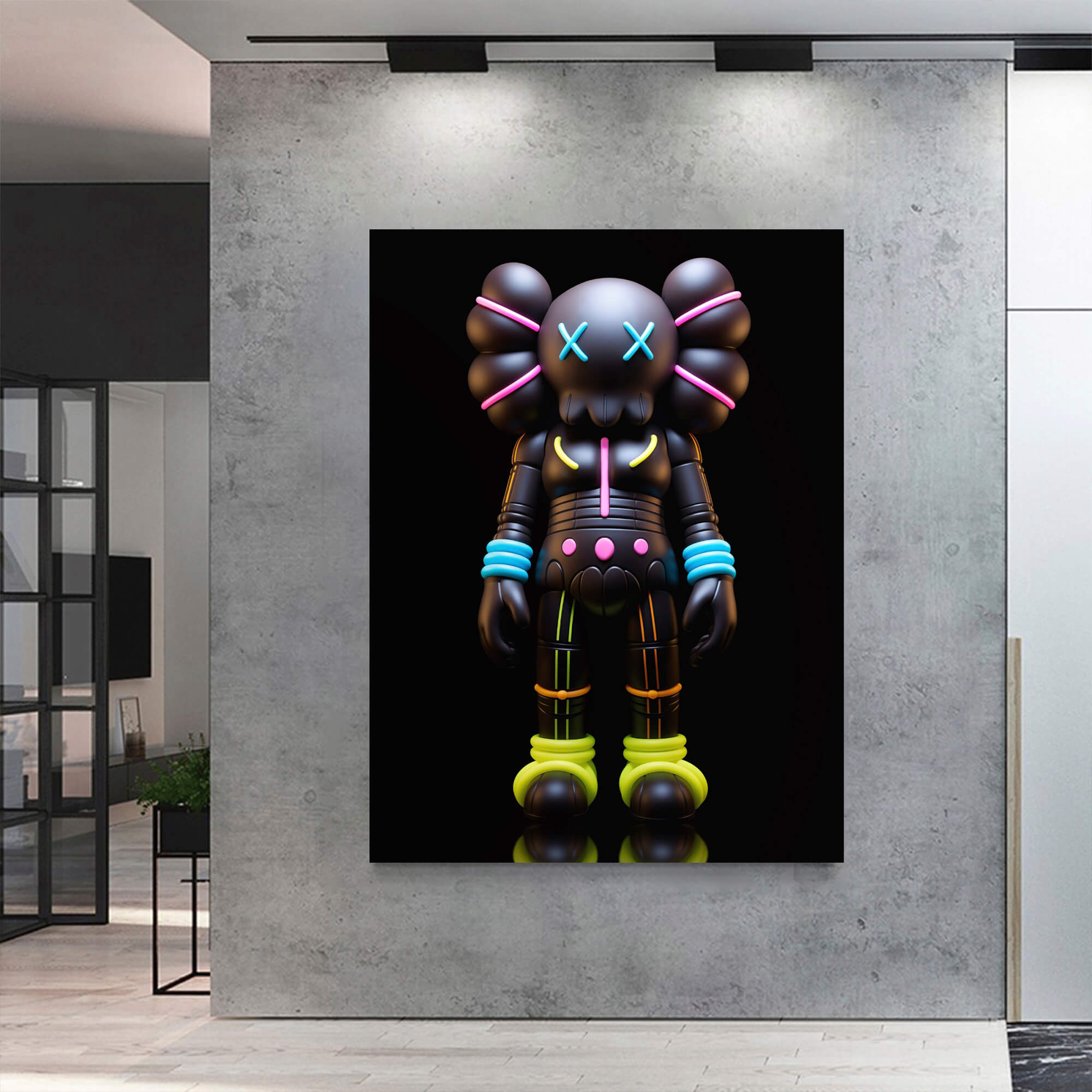 Neon Kaws №11 Canvas Print, Kaws Wall Art