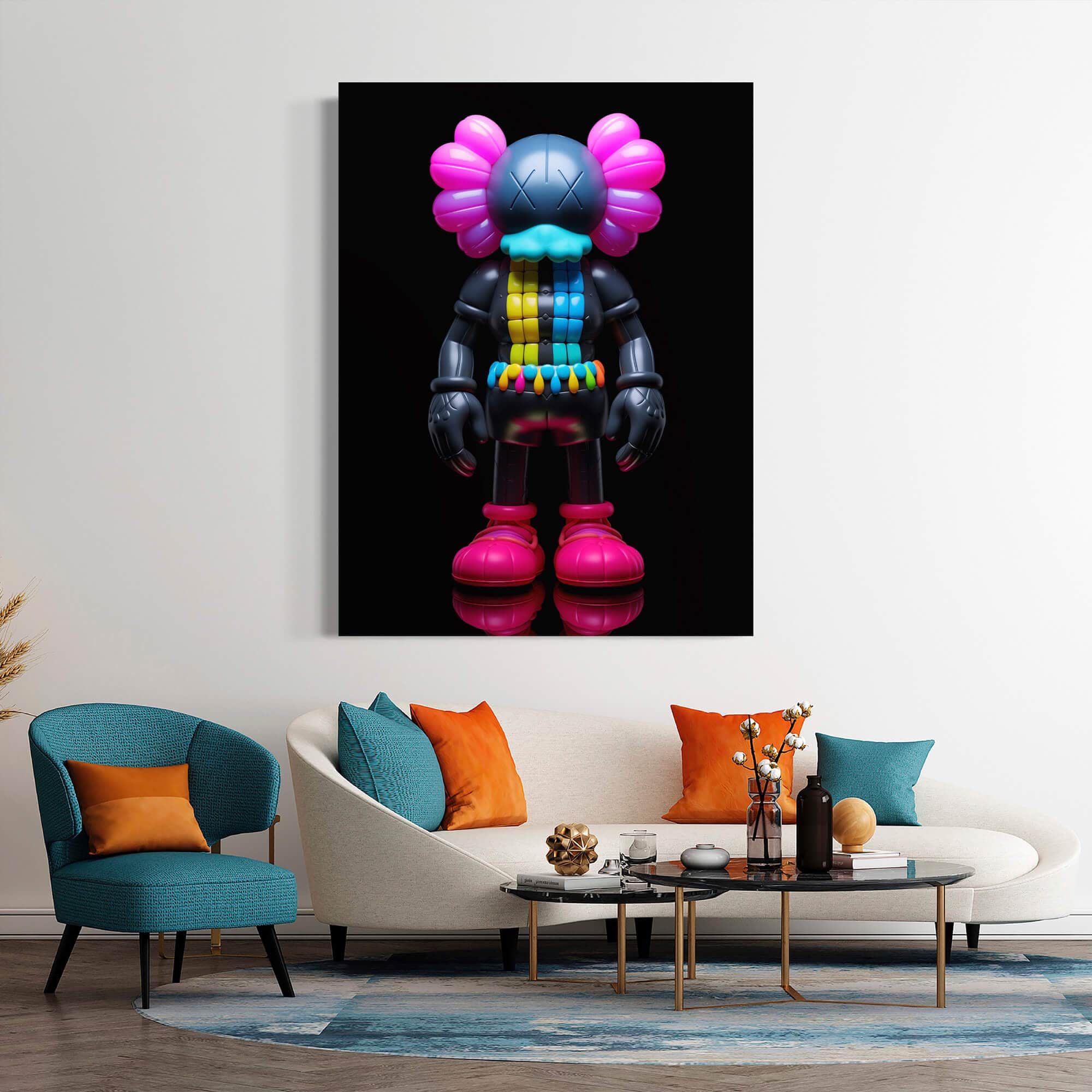Neon Kaws №13 Canvas Print, Kaws Wall Art
