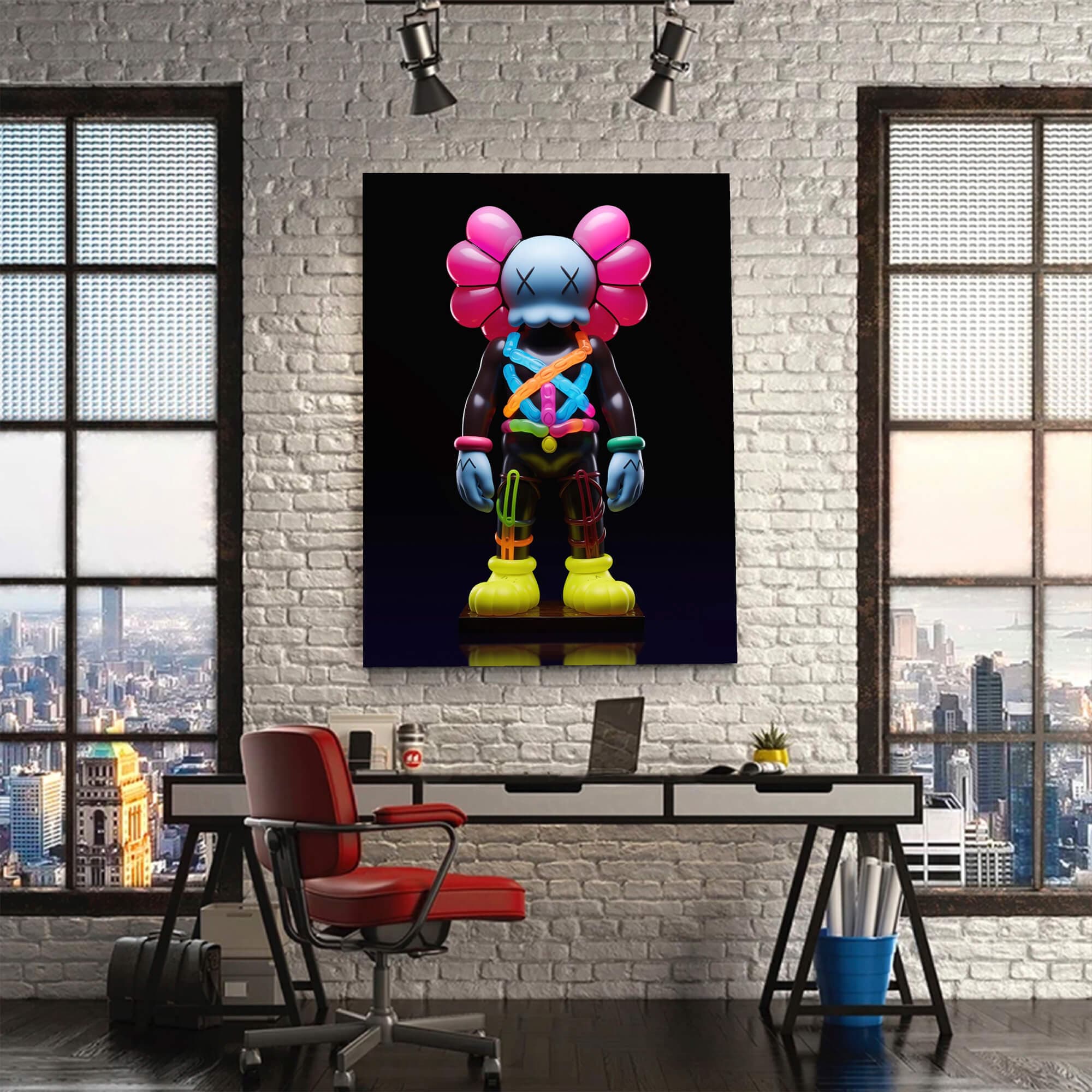 Neon Kaws №2 Canvas Print, Kaws Wall Art