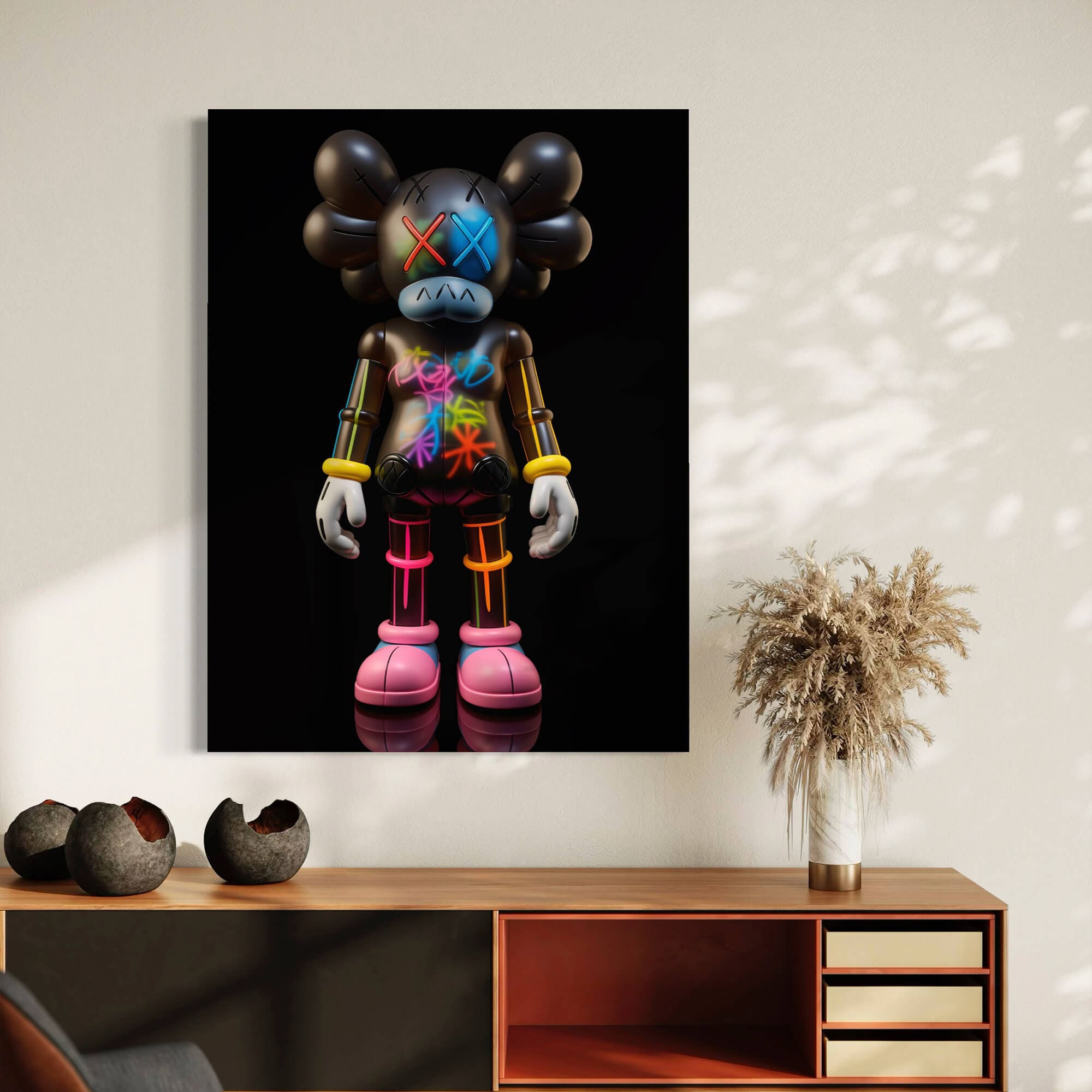 Neon Kaws №7 Canvas Print, Kaws Wall Art