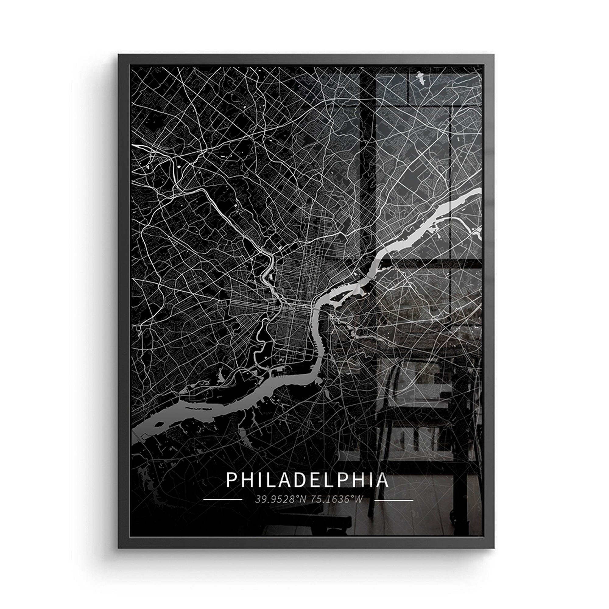 Philadelphia City Map Canvas Print, Black & White Philadelphia Wall Art ...