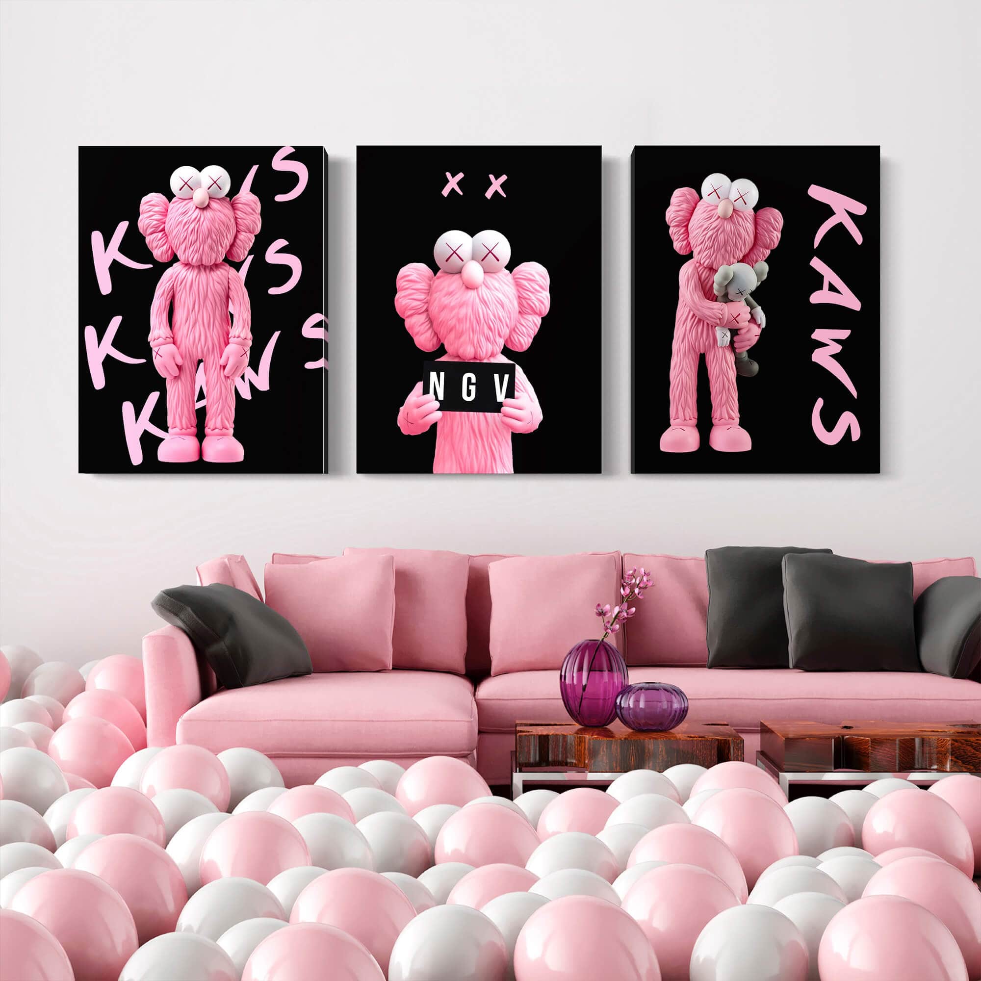 Pink Kaws NGV Canvas Print, Kaws Wall Art