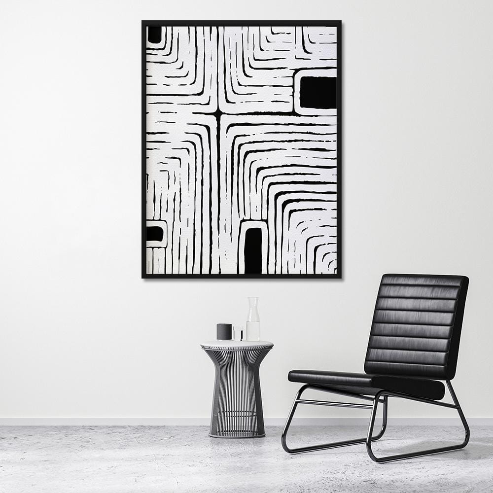 Abstract Labyrinth Framed Canvas Wall Art Print | Minimalist Poster