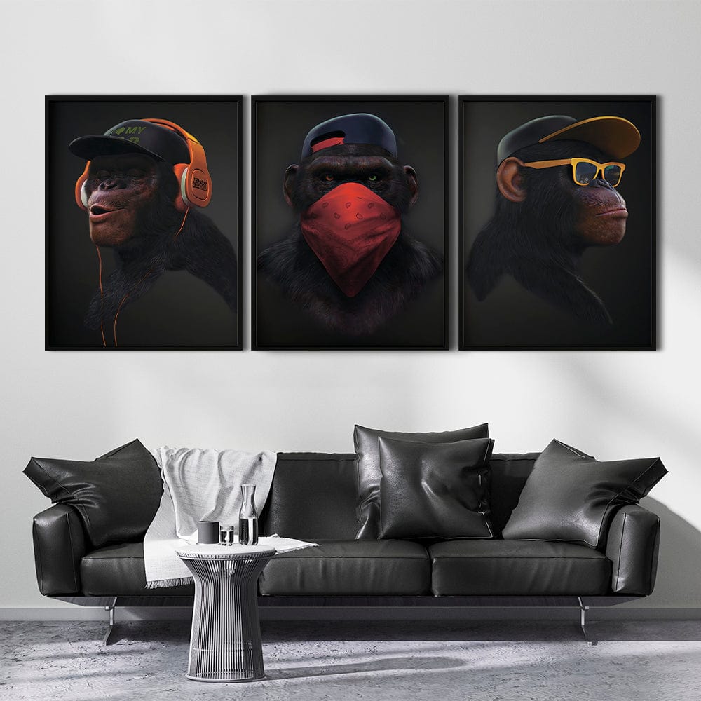 3 Wise Monkey 3 Piece Art | Animals Canvas Wall Art Print