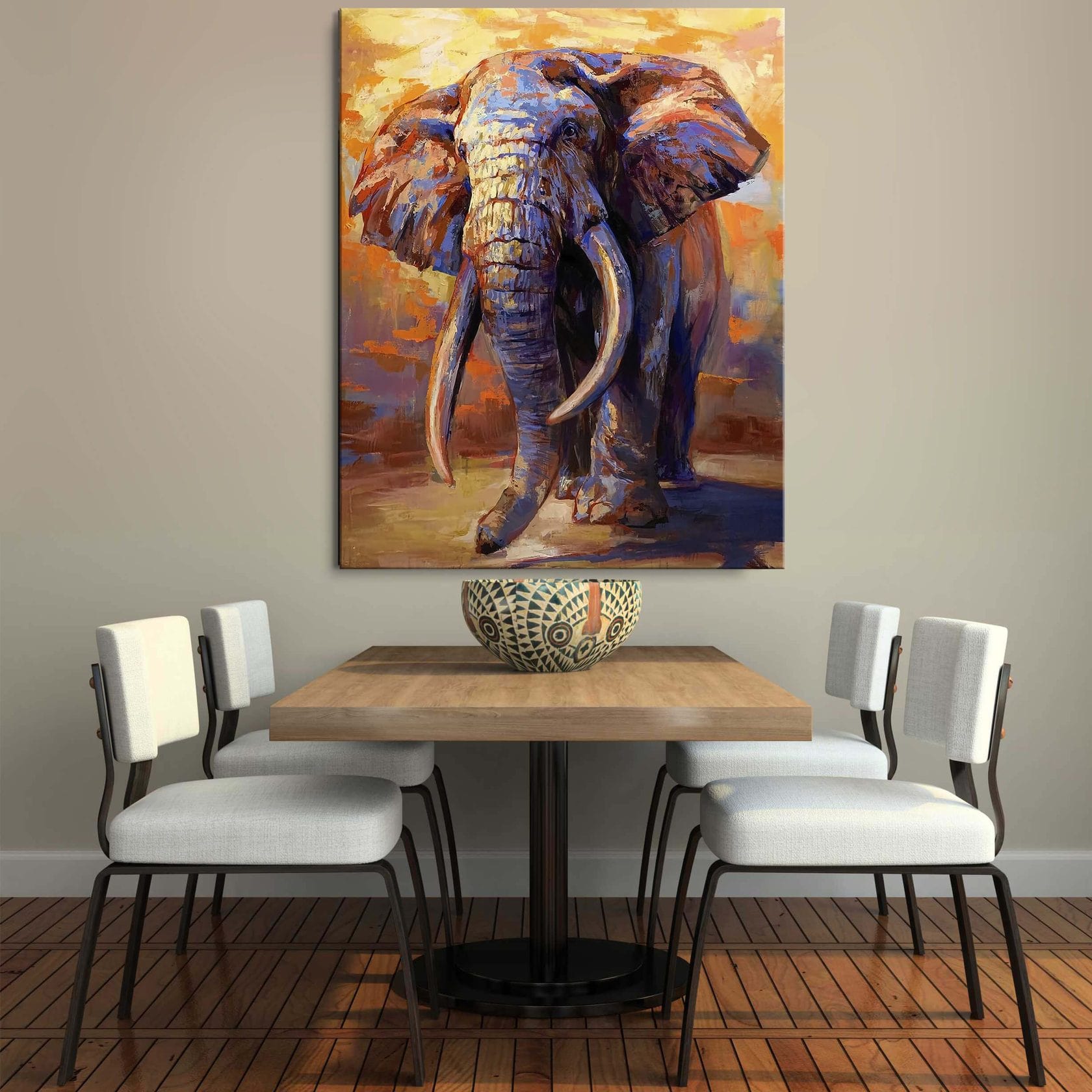 Oil Elephant Art | Colorful Animals Canvas Wall Art Print