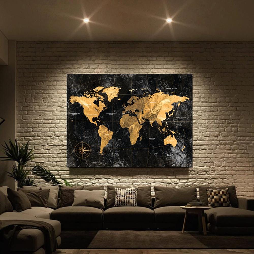 Black & Gold World Map Wall Art | Canvas4wall